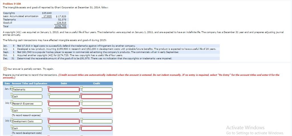 Solved Proble 9-10A The intangible assets and goodwill | Chegg.com