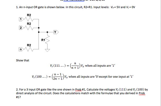 Solved 1. An n-input OR gate is shown below. In this | Chegg.com