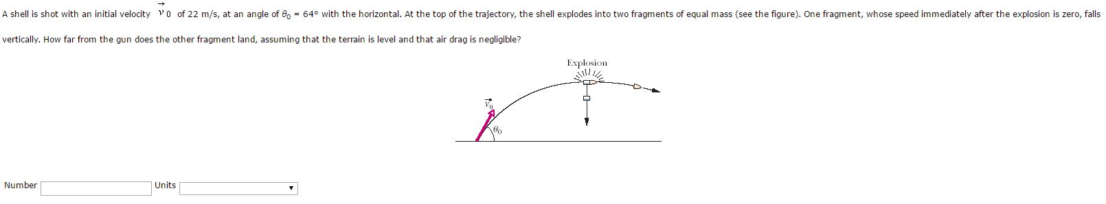 Solved A shell is shot with an initial velocity v | Chegg.com