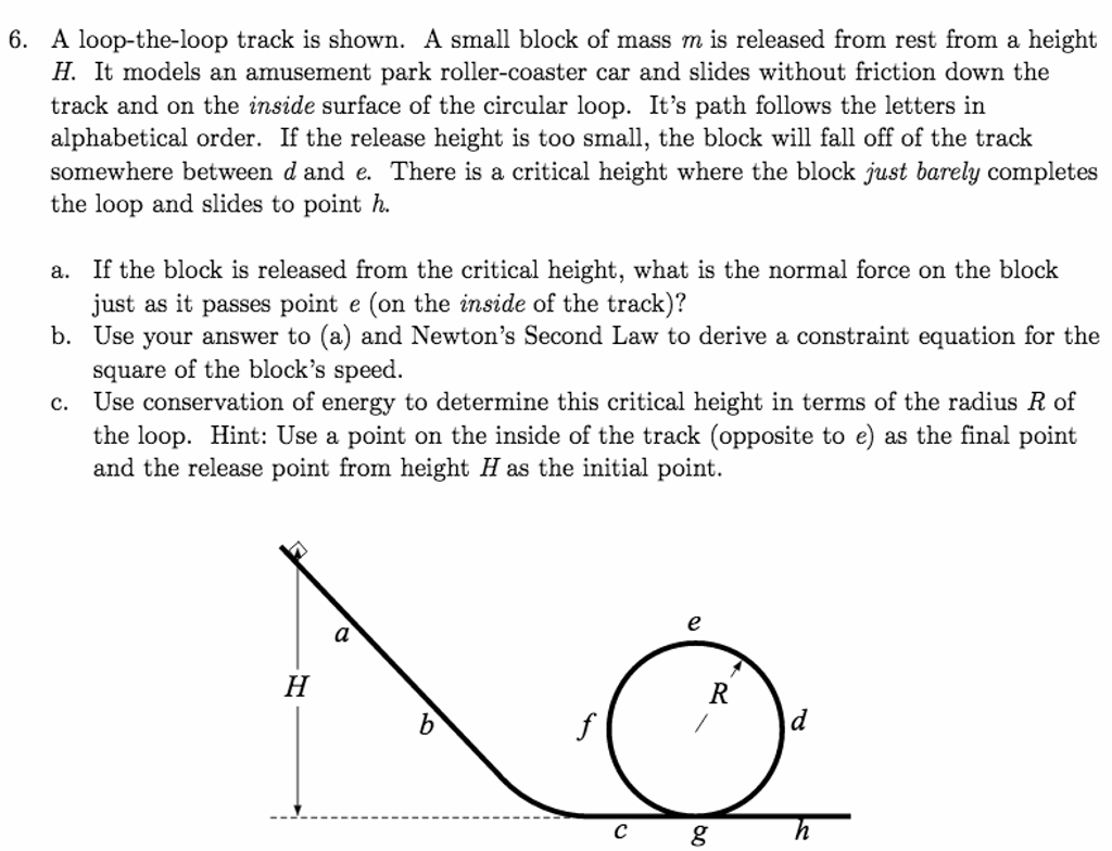 Solved A loop-the-loop track is shown. A small block of mass | Chegg.com