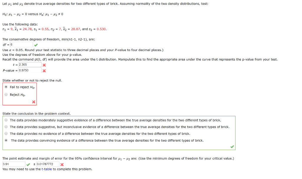 Solved Let ?1 and ?2 denote true average densities for two | Chegg.com