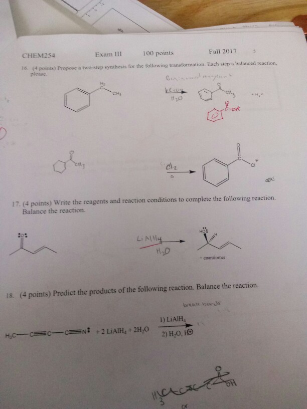 Solved CHEM254 ExamI1 100 points Fall 2017 s. (4 points) | Chegg.com