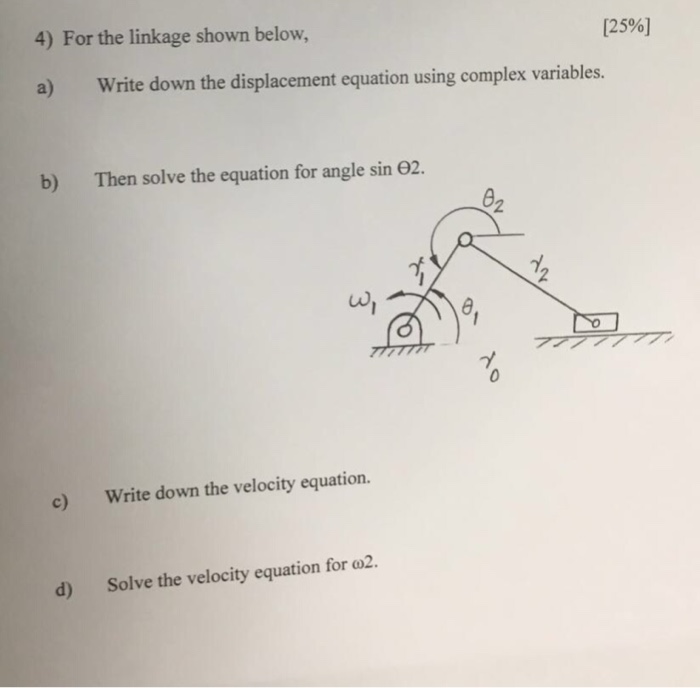 Solved For the linkage shown below, a) Write down the | Chegg.com