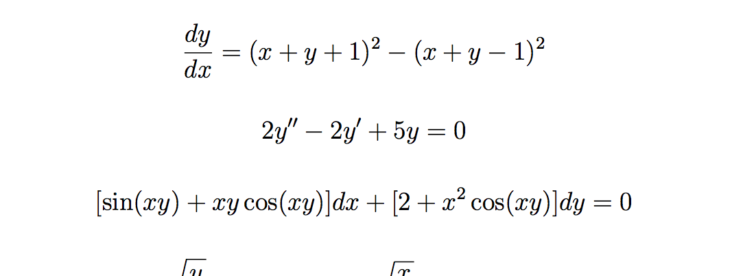 Solved dy/dx = (x + y + 1)^2 - (x + y - 1)^2 2y'' - 2y' + 5y | Chegg.com