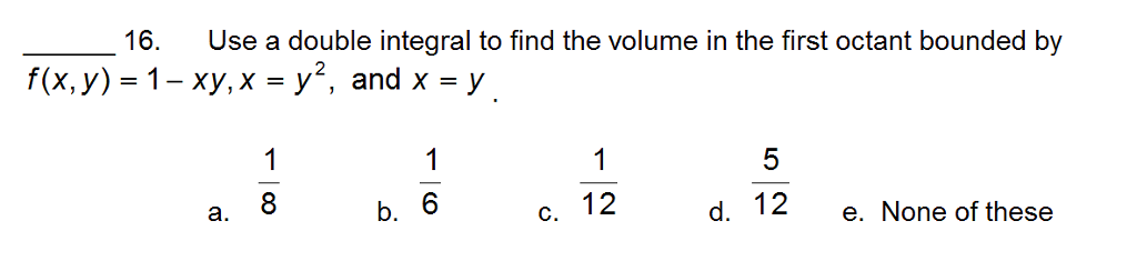 Solved Use a double integral to find the volume in the first | Chegg.com