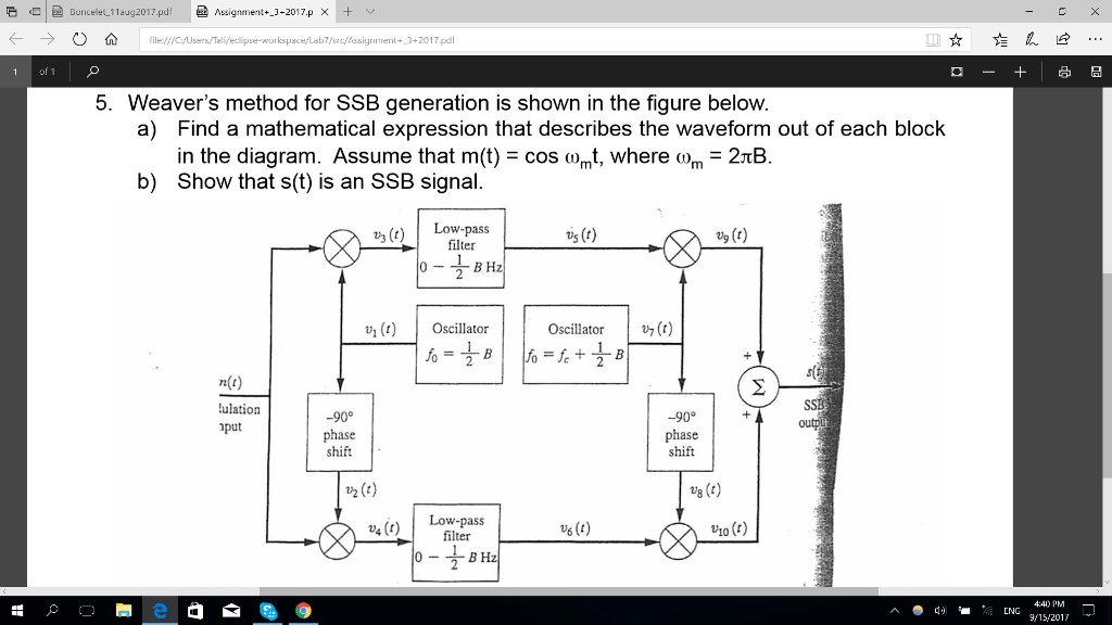 Solved Weaver's method for SSB generation is shown in the | Chegg.com