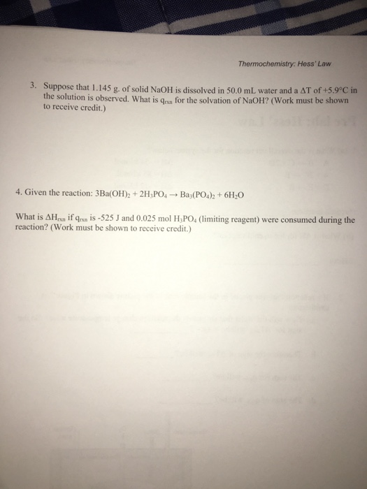 Solved Thermochemistry: Hess' Law Name Lab Section: Date: | Chegg.com Solved Thermochemistry: Hess' Law Name Lab Section: Date: | Chegg.com