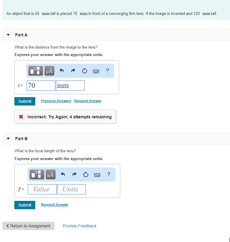 Solved An object that is 60 mm tall is placed 70 mm in front | Chegg.com