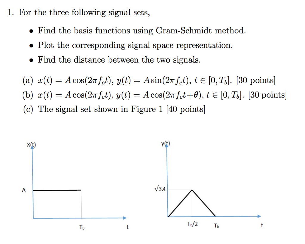 For the three following signal sets, Find the basis | Chegg.com