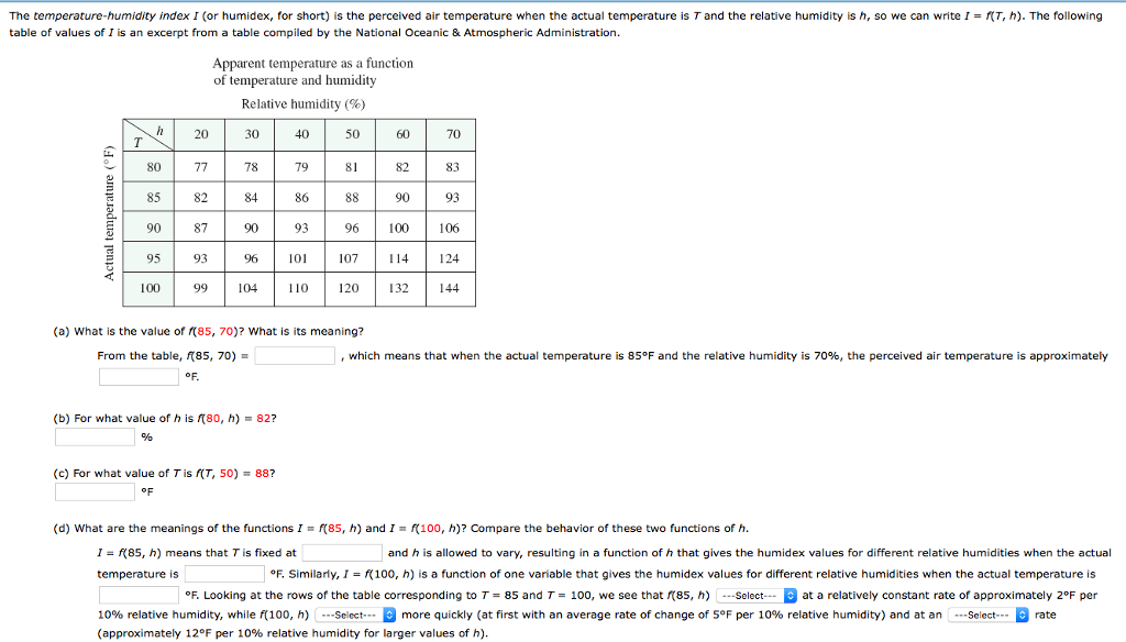 Solved The temperature-humidity index I (or humidex, for | Chegg.com
