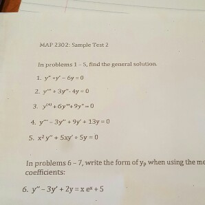 Solved MAP 2302: Sample Test 2 problems 1-5, find the | Chegg.com