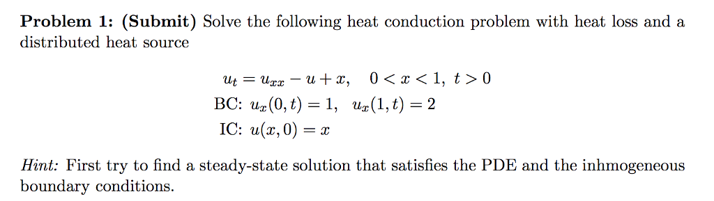 Solved Problem 1: (Submit) Solve the following heat | Chegg.com