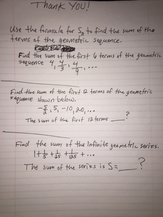 Solved Use the formula for S_n to find the sum of the terms | Chegg.com