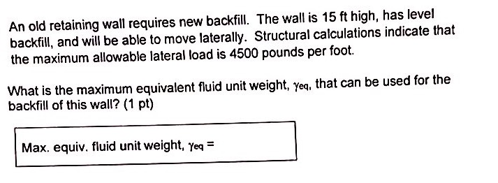 Solved An old retaining wall requires new backfill. The wall | Chegg.com