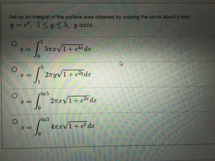 Solved Set up an integral of the surface area obtained by | Chegg.com