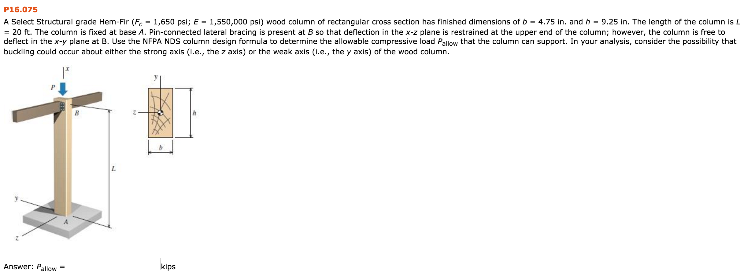 Solved P16.075 A Select Structural grade Hem Fir Fc 1,650 | Chegg.com