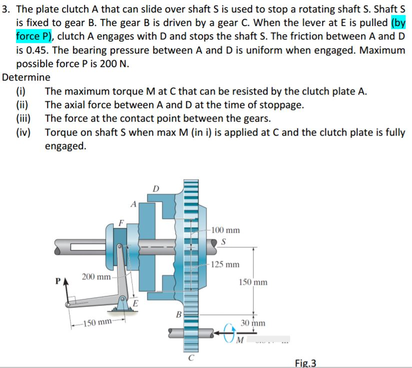 Solved The plate clutch A that can slide over shaft S is | Chegg.com