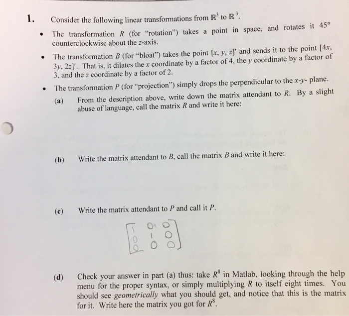 Solved Consider the following linear transformations from | Chegg.com
