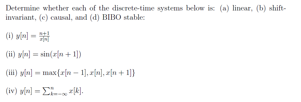 Solved Determine whether each of the discrete-time systems | Chegg.com