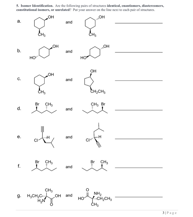 Solved Isomer Identification. Are the following pains of | Chegg.com