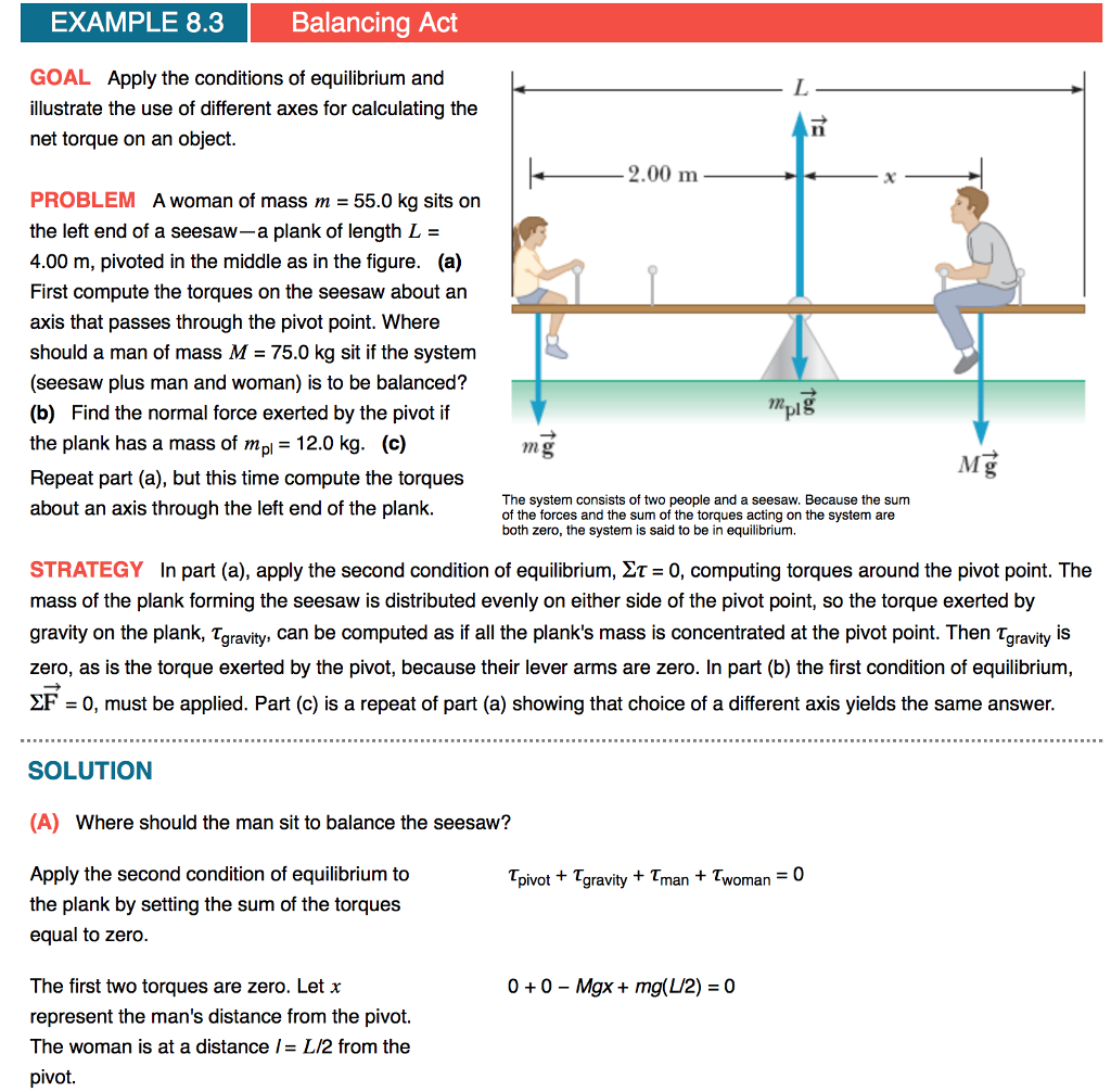Solved EXAMPLE 8.3 Balancing Act GOAL Apply the conditions | Chegg.com