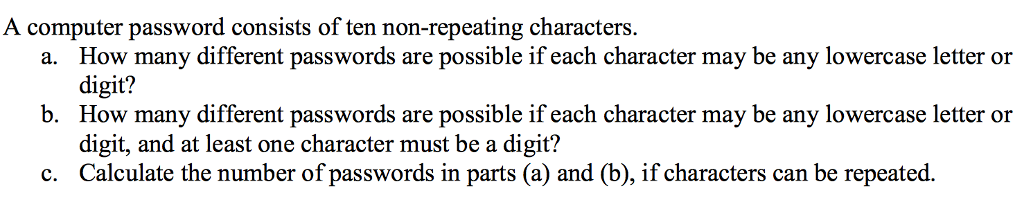 Solved A computer password consists of ten non-repeating | Chegg.com