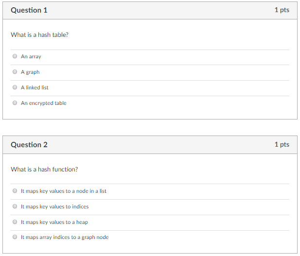 Solved Question 1 1 Pts What Is A Hash Table O An Array O A