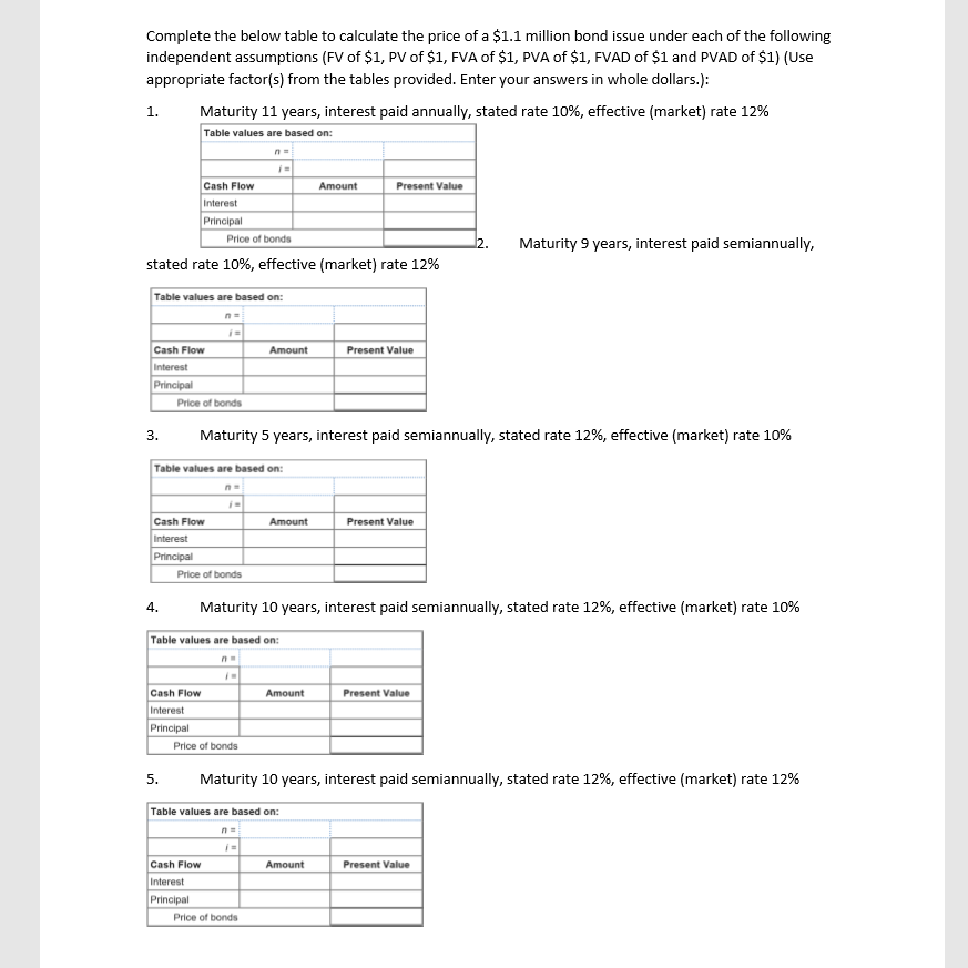 Solved Complete the below table to calculate the price of a | Chegg.com