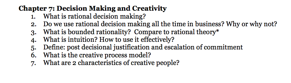 Solved Chapter 7: Decision Making and Creativity 1. 2. 3. 4. | Chegg.com