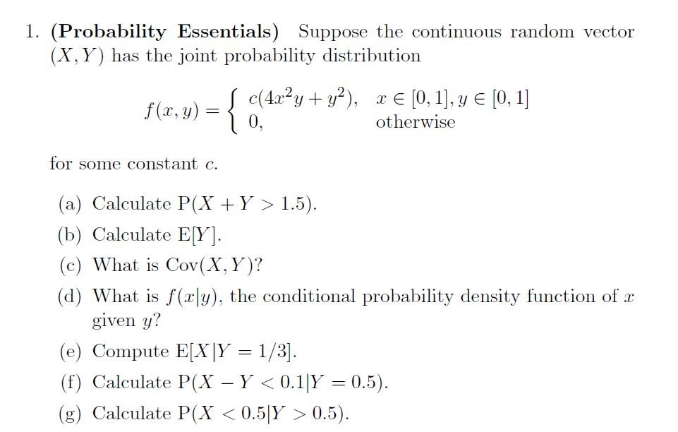 Suppose the continuous random vector (X, Y) has the | Chegg.com