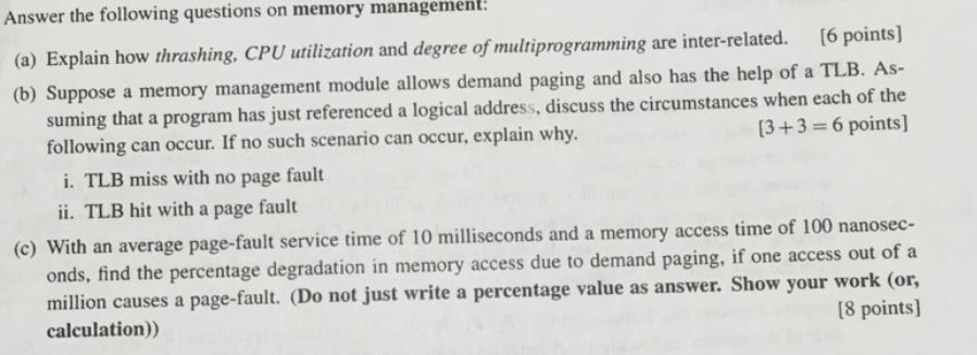 Solved Explain How Thrashing Cpu Utilization And Degree Of 3070