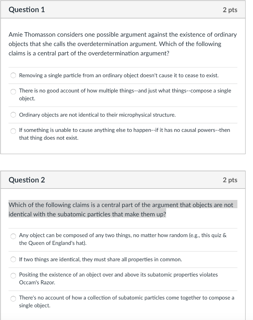 Solved Question 1 2 pts Amie Thomasson considers one | Chegg.com