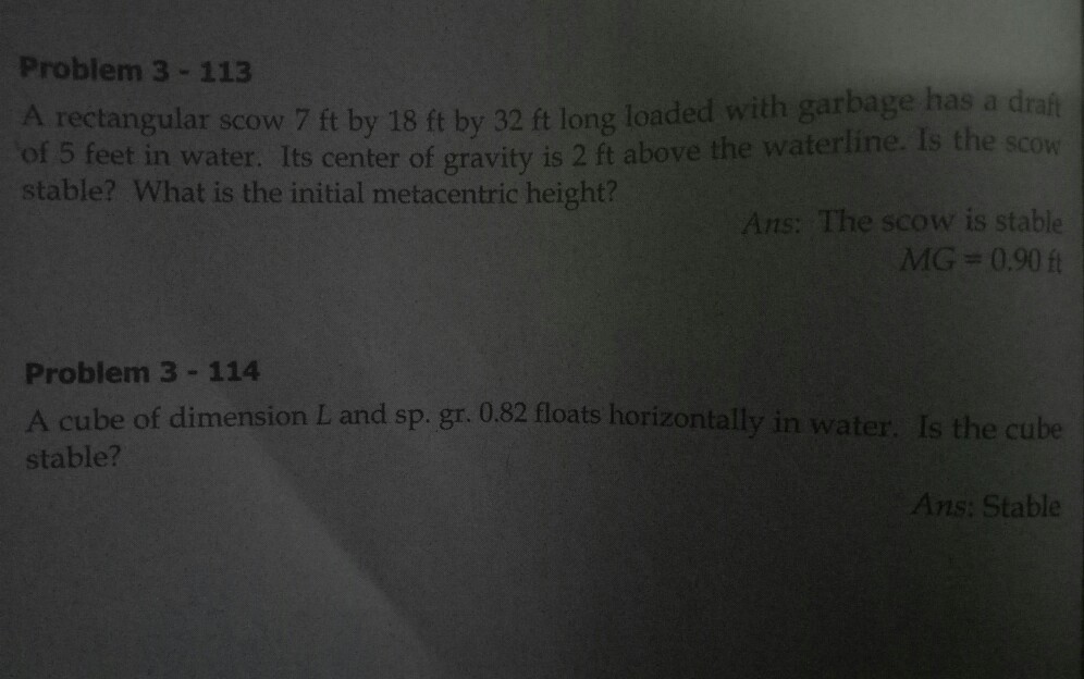 Solved Problem 3 113 rectangular scow 7 ft by 18 ft by 32 ft | Chegg.com