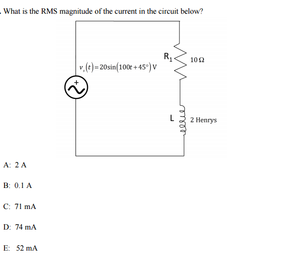 Solved What is the RMS magnitude of the current in the | Chegg.com