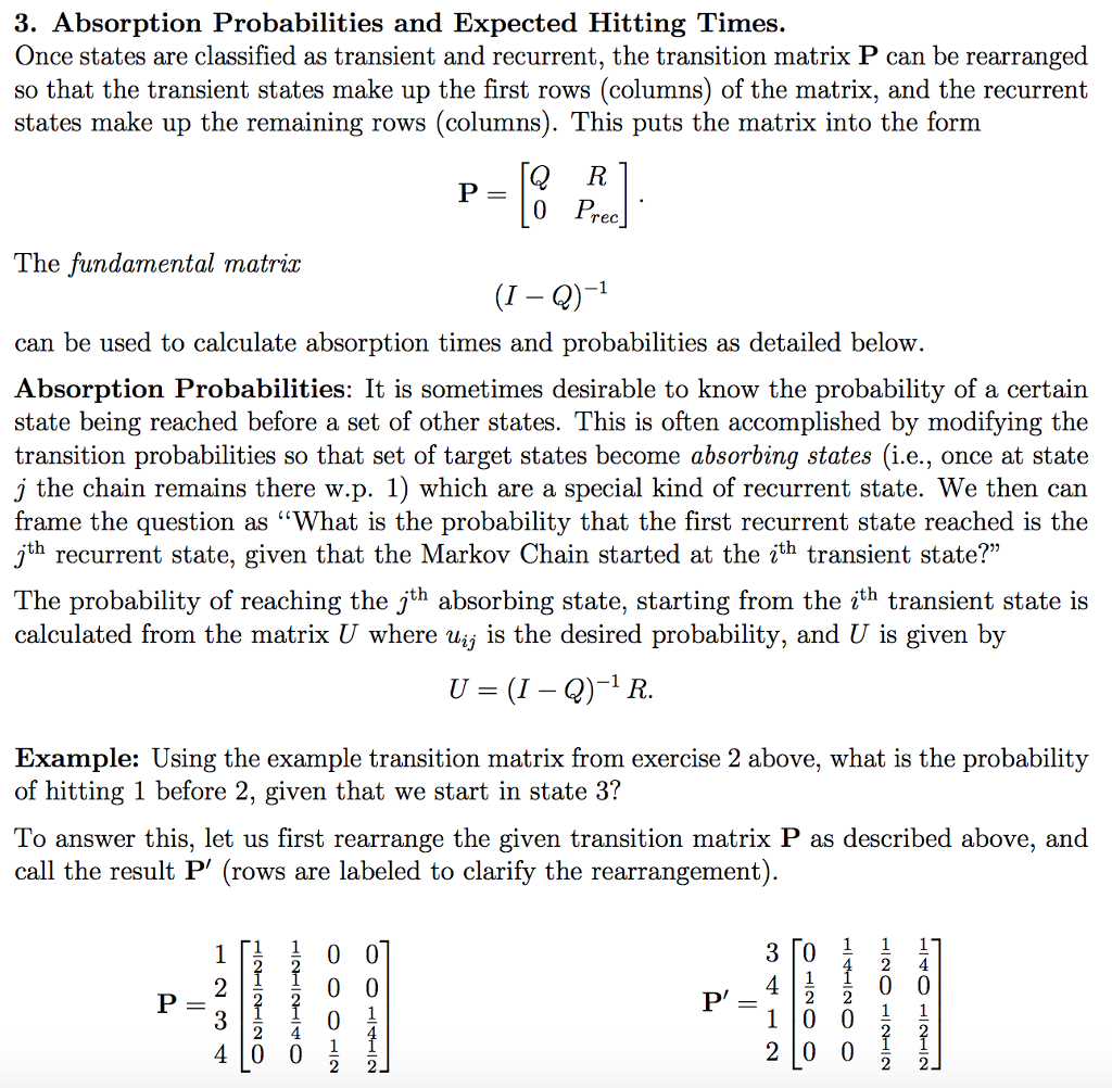 3. Absorption Probabilities and Expected Hitting | Chegg.com