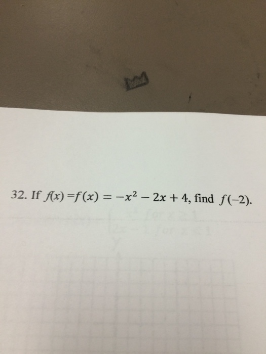 Solved If f(x) =f(x) = -x^2 - 2x + 4, find f(-2). | Chegg.com