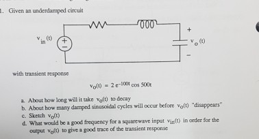 Solved Given an underdamped circuit with transient response | Chegg.com