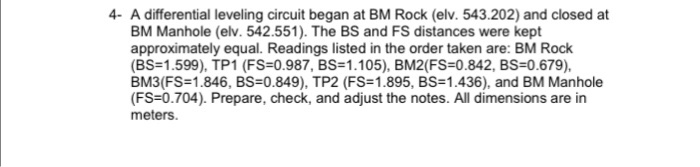 Solved A differential leveling circuit began at BM Rock | Chegg.com