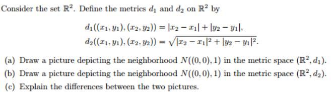 Solved Consider the set R^2. Define the metrics d1 and d2 on | Chegg.com