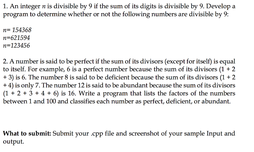 Solved 1 An Integer N Is Divisible By 9 If The Sum Of Its