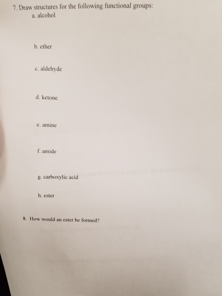 Solved Draw structures for the following functional groups: | Chegg.com