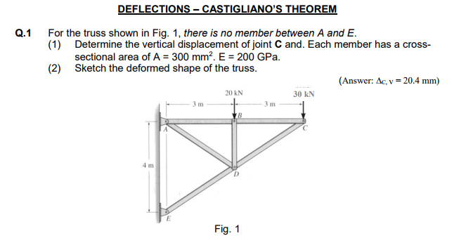 Solved DEFLECTIONS-CASTIGLIANO'S THEOREM Q.1 For the truss | Chegg.com Solved DEFLECTIONS-CASTIGLIANO'S THEOREM Q.1 For the truss | Chegg.com