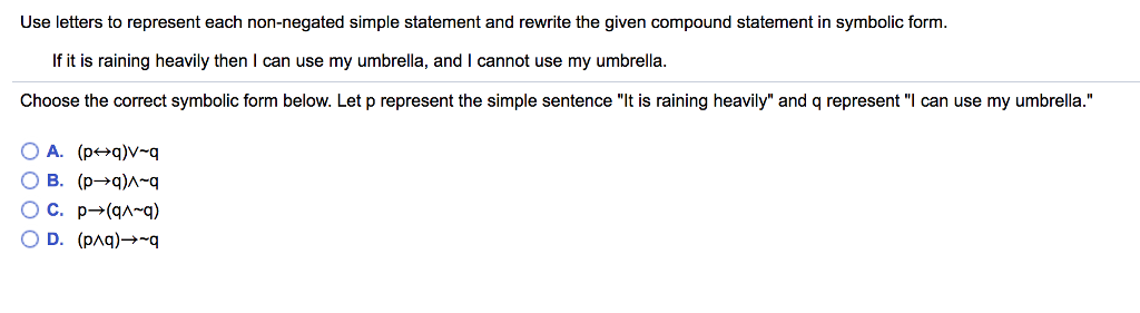 Solved Use letters to represent each non-negated simple | Chegg.com