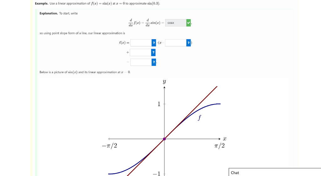 Solved Example. Use a linear approximation of f(x) = sin(x) | Chegg.com