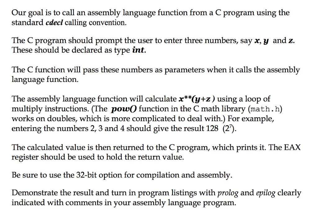 Our goal is to call an assembly language function | Chegg.com