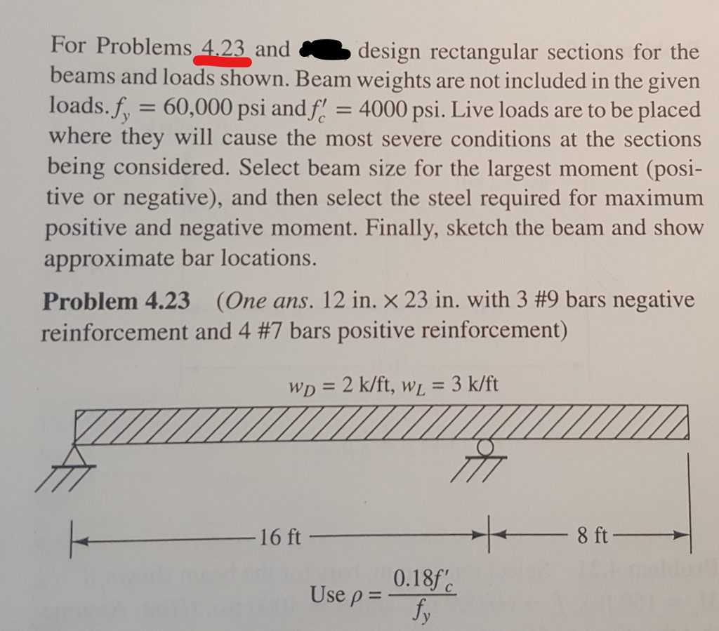 Solved or Problems 423 and design rectangular sections for | Chegg.com