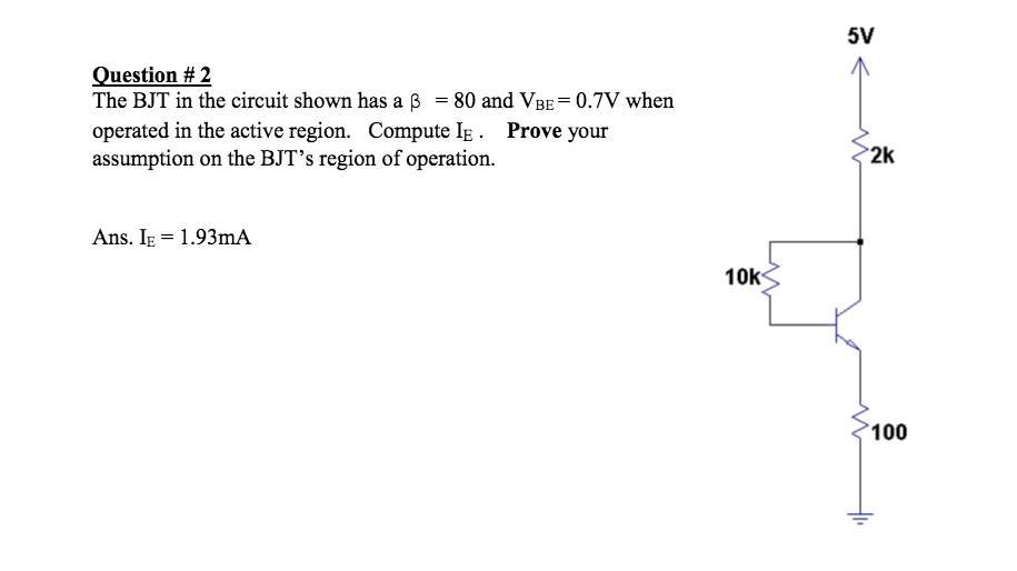 Solved The BJT in the circuit shown has a beta = 80 and V_BE | Chegg.com