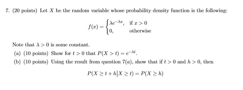 Solved 7. (20 points) Let X be the random variable whose | Chegg.com