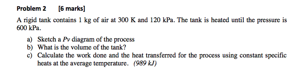 Solved A rigid tank contains 1 kg of air at 300 K and 120 | Chegg.com