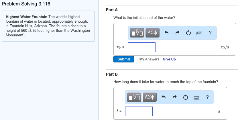 Solved Problem Solving 3.116 Part A Highest Water Fountain | Chegg.com